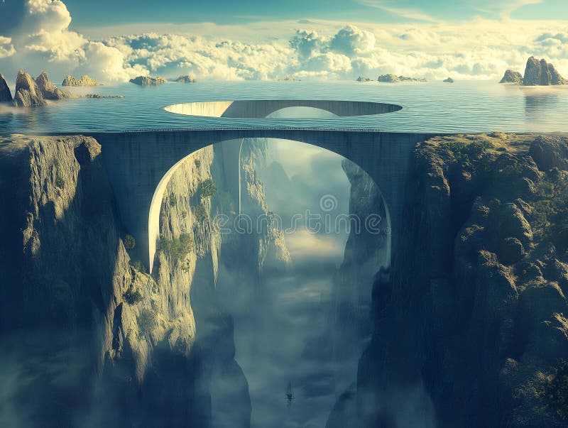 Fantasy Bridge, Floating Island, Ocean, Cliffs, Arched Structure ...