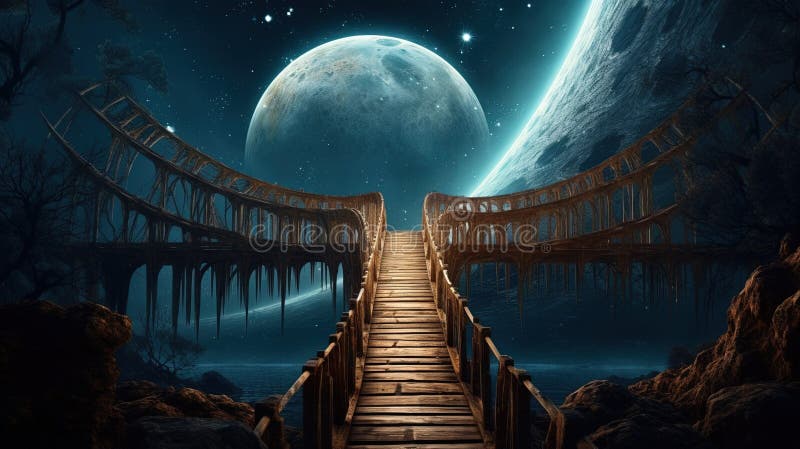 Fantasy Bridge in the Space Stock Illustration - Illustration of galaxy ...