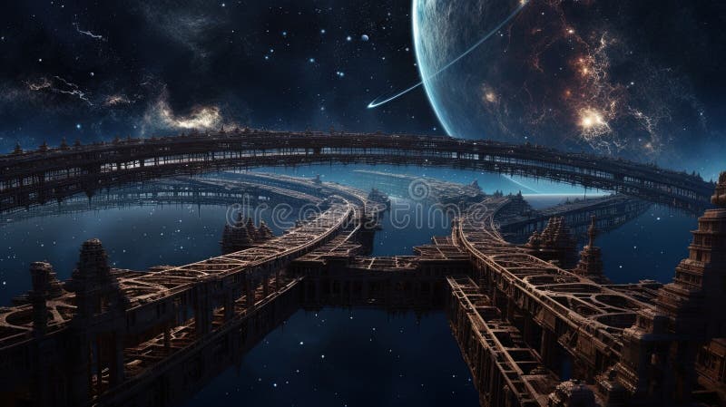 Fantasy Bridge in the Space Stock Illustration - Illustration of ...