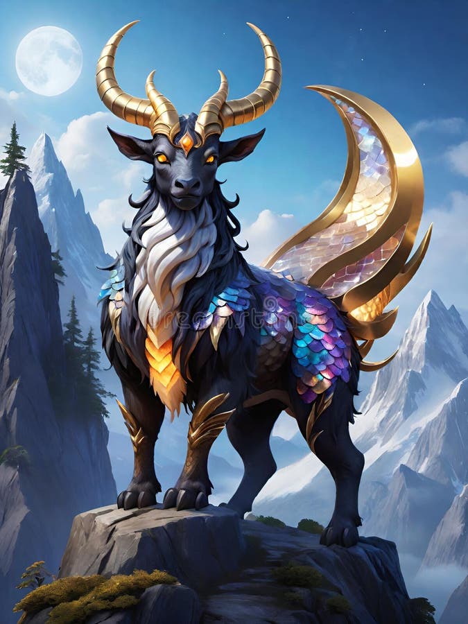 Fantasy Bull on the Moon with Magic Background Illustration Stock ...