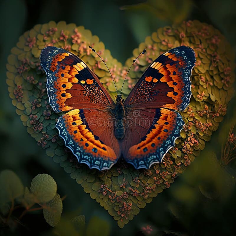 Fantasy Butterfly on Heart Shape Illustration, Generative AI Stock ...
