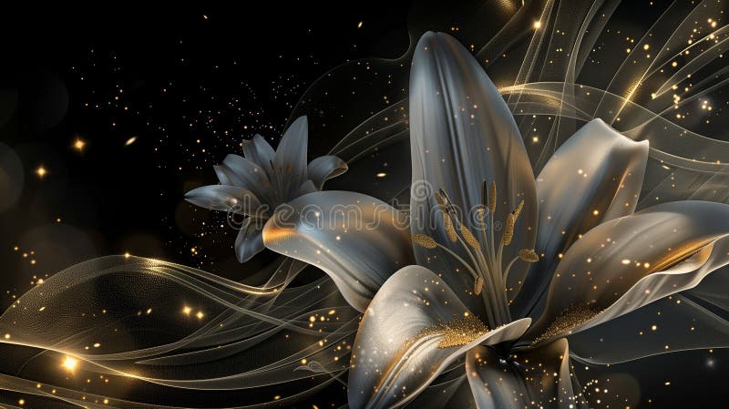 Fantasy Calla Lily with Gold and Magic Elements. Stock Photo - Image of ...