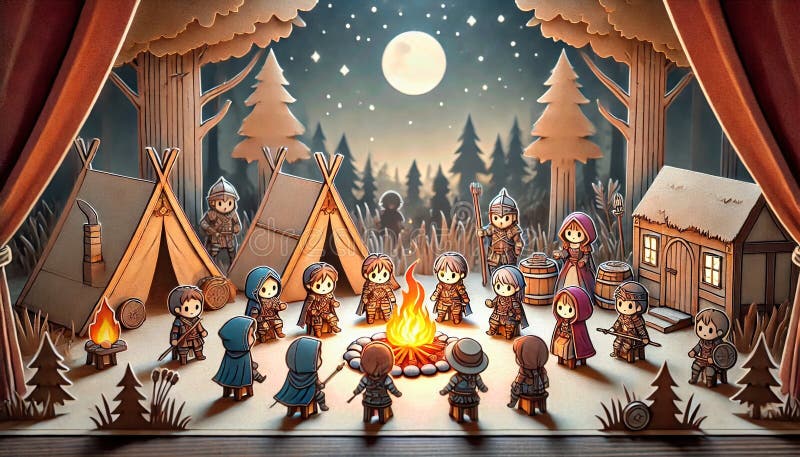 Fantasy Campfire Scene stock illustration. Illustration of fire - 327315582