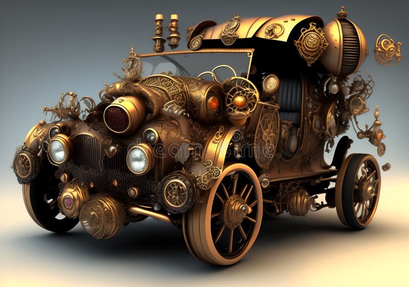 Fantasy Car in Steampunk Style, Generative AI Illustration Stock ...