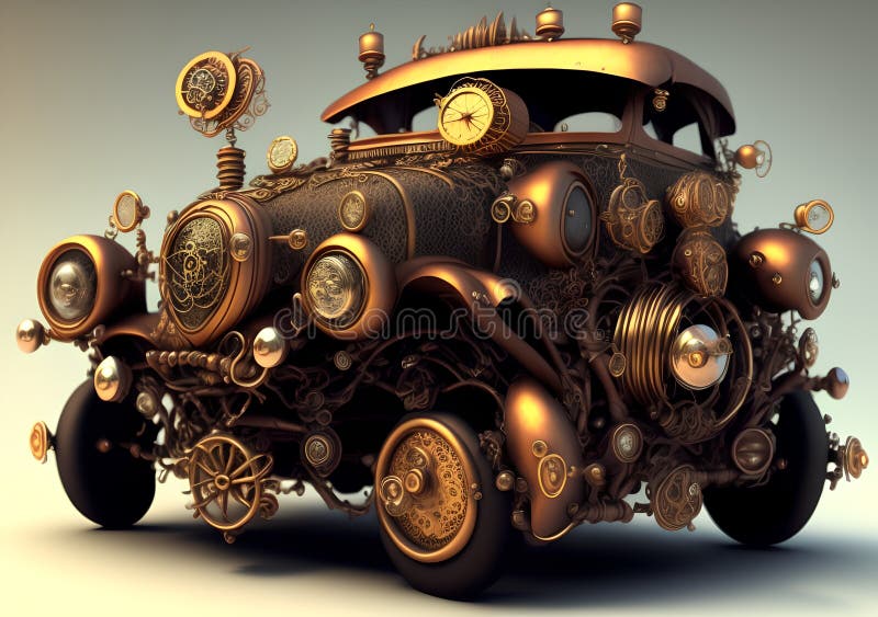 Fantasy Car in Steampunk Style, Generative AI Illustration Stock ...