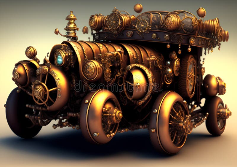 Fantasy Art Vehicles Fantasy Car In Steampunk Style, Generative AI