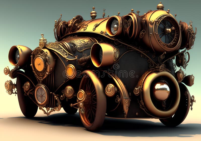 Fantasy Car in Steampunk Style, Generative AI Illustration Stock ...