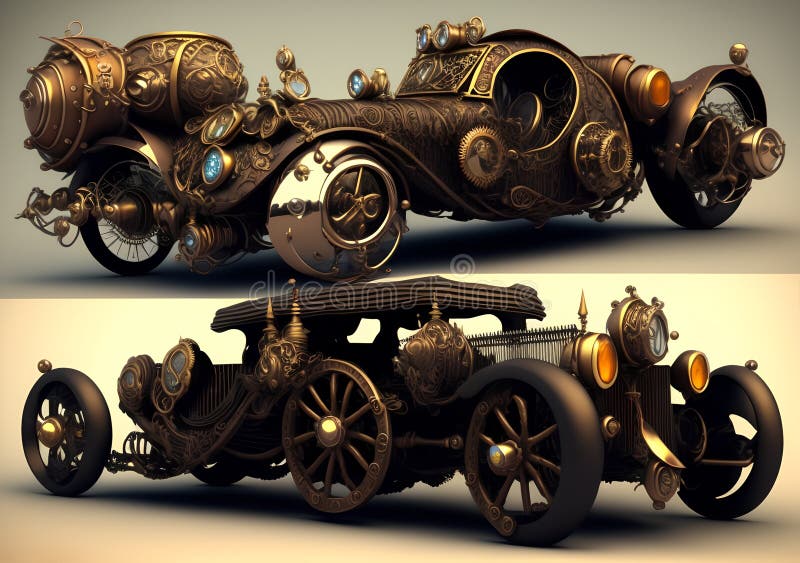 Fantasy Car in Steampunk Style, Generative AI Illustration Stock ...