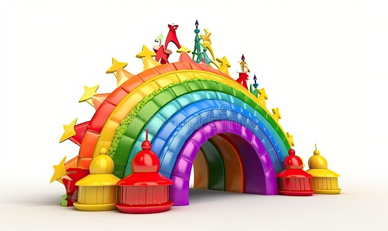 Fantasy Carnival Scene with Rainbow Colors and Abstract Shapes Creating ...