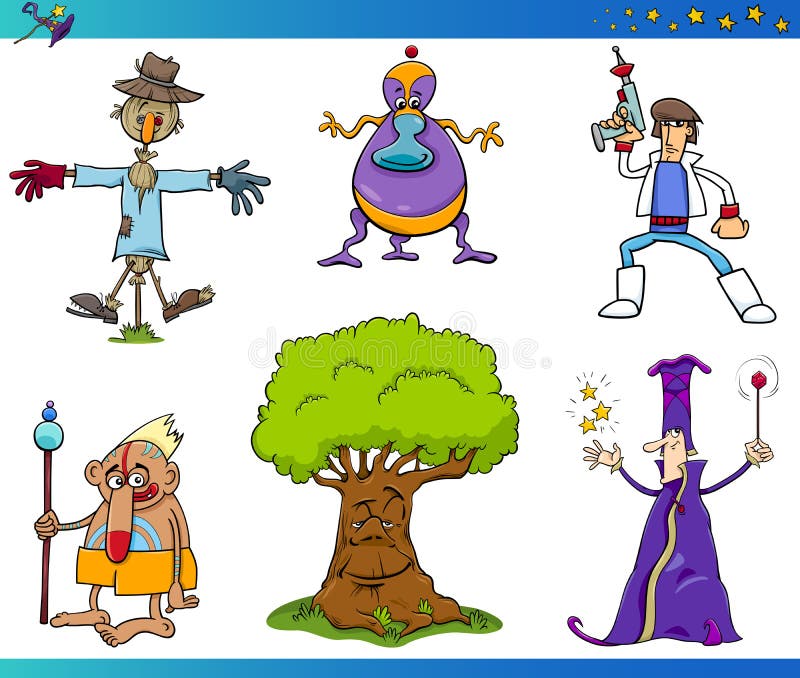 Fantasy Cartoon Characters Set Stock Vector - Illustration of humor ...