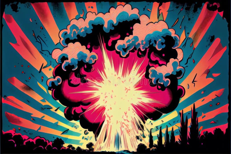 Fantasy Cartoon Red and Blue Explosion in the Sky Abstract Background ...