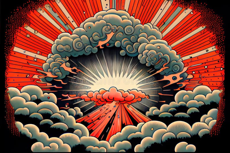 Fantasy Cartoon Red and Grey Explosion in the Sky Abstract Background ...