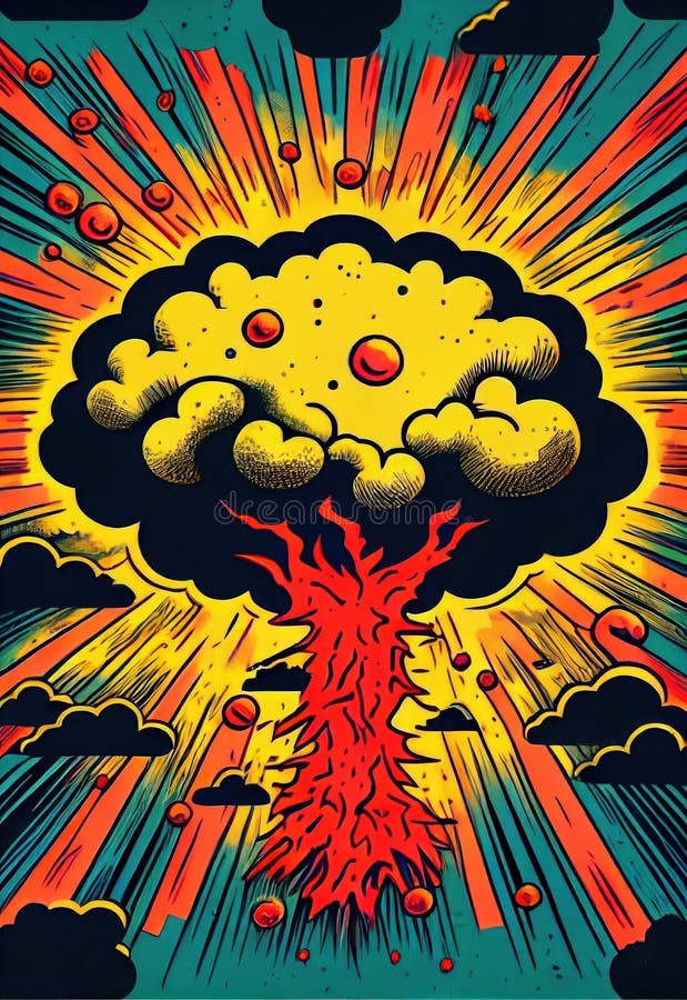 Fantasy Cartoon Yellow and Red Explosion in the Sky Abstract Background ...