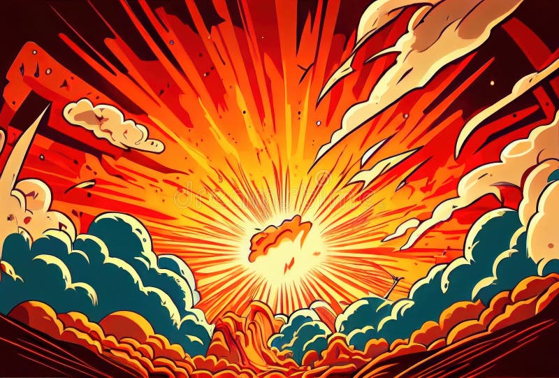 Fantasy Cartoon Yellow and Red Explosion in the Sky Abstract Background ...