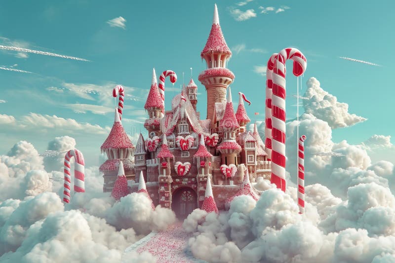 Fantasy Castle with a Candy in Cotton Clouds Stock Image - Image of ...
