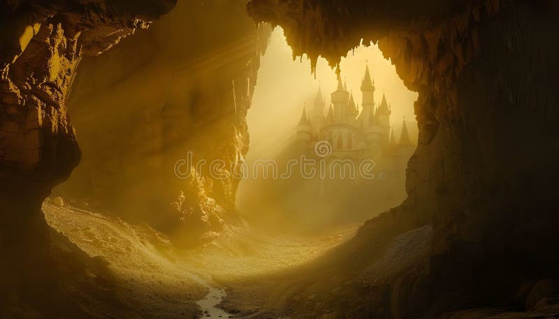 Fantasy castle in a cave stock illustration. Illustration of tourism ...