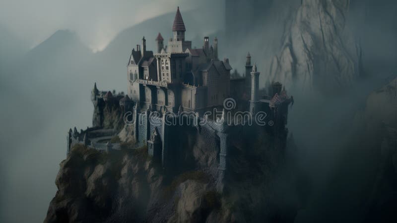 Fantasy Castle on the Cliff. 3d Render. Fantasy Landscape Stock ...