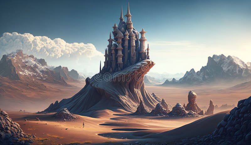 Fantasy Castle with Desert Background Stock Illustration - Illustration ...