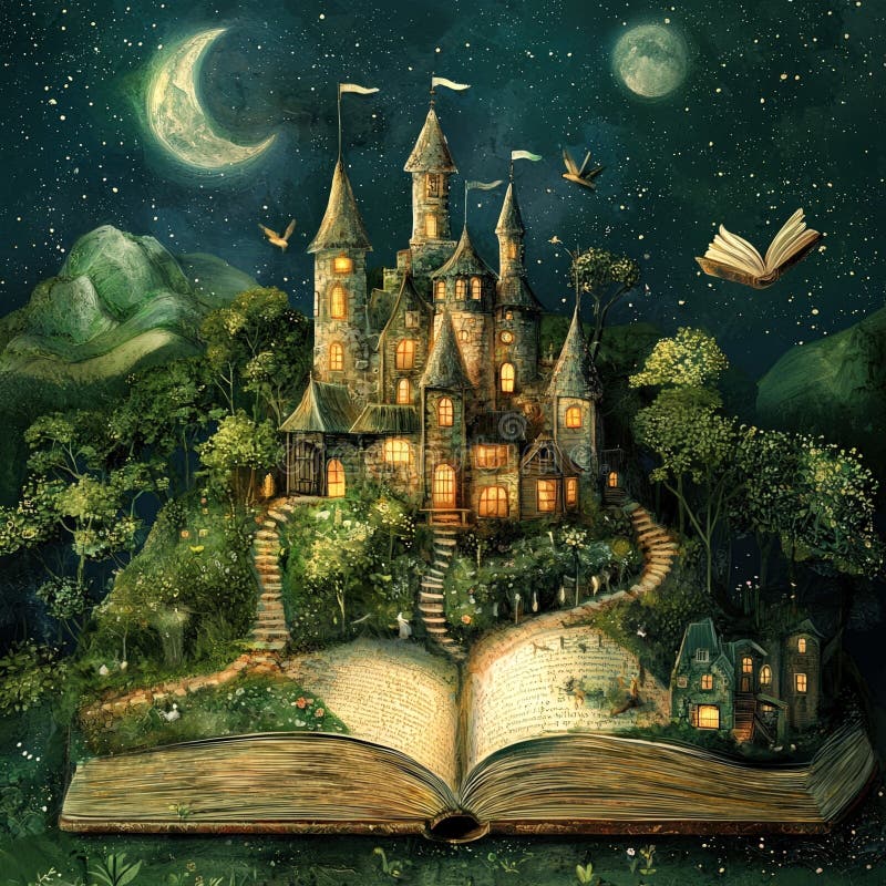 Fantasy Castle Emerging from an Open Book Stock Illustration ...