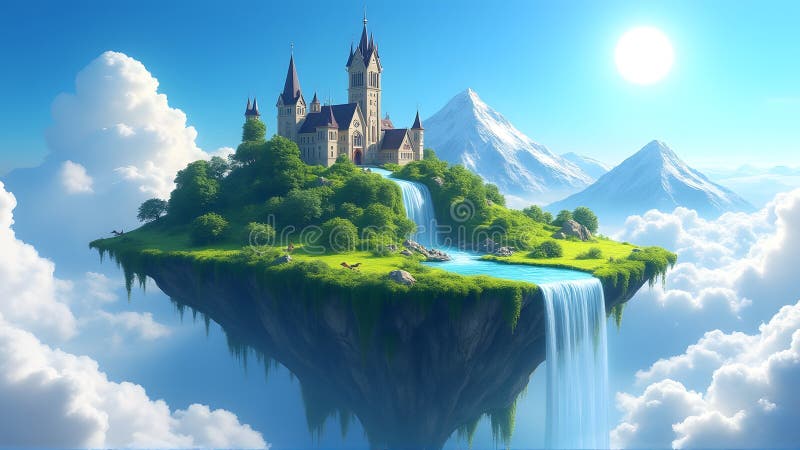 Fantasy Castle on a Floating Island Stock Illustration - Illustration ...