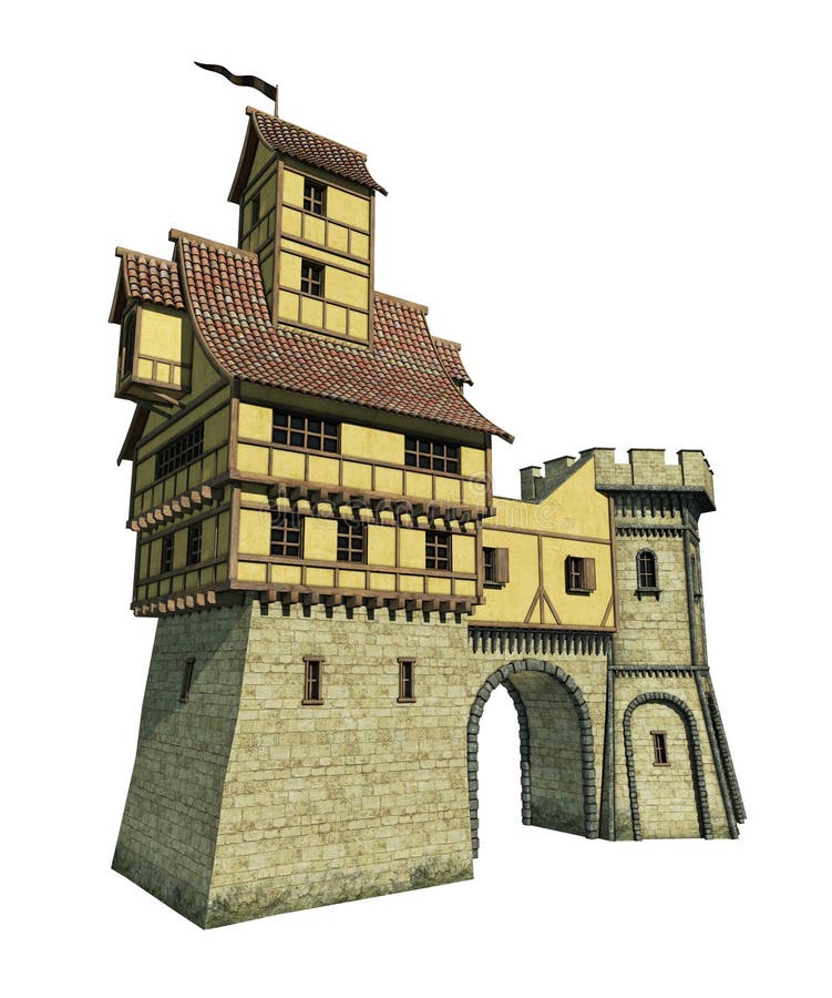 Medieval Gate And Guard Tower Stock Illustration - Illustration of ...