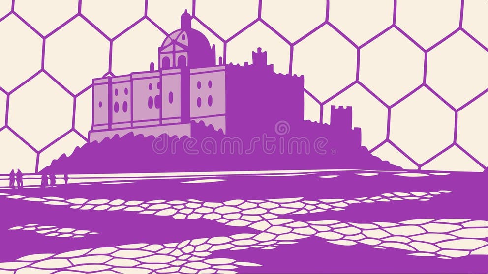 Fantasy Castle with Hexagonal Patterns, Mystic Architecture Vector ...
