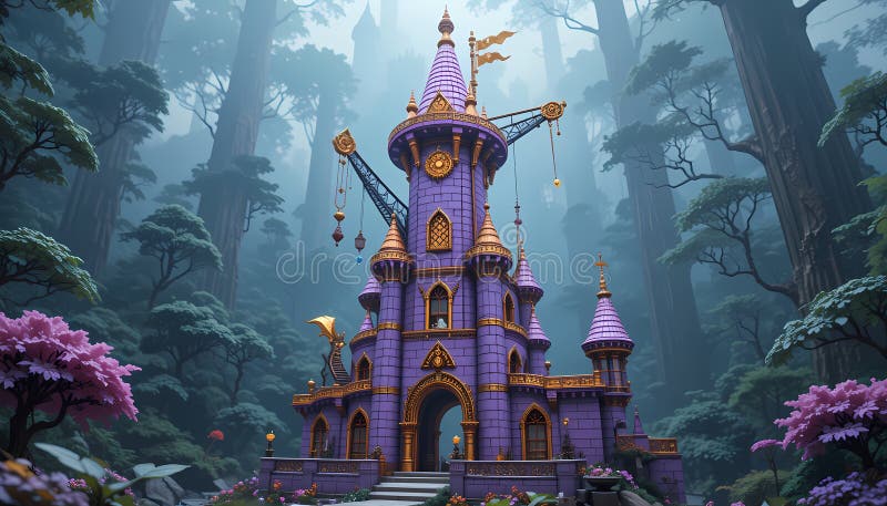Fantasy Castle Illustration, Magical Forest Setting Stock Illustration ...
