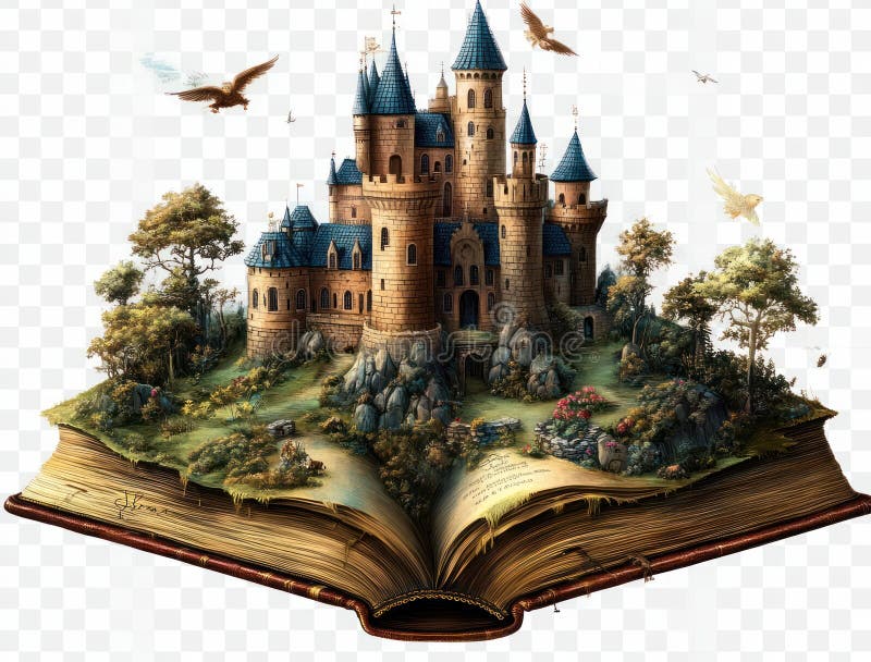 Fantasy Castle Illustration on Open Book Stock Illustration ...