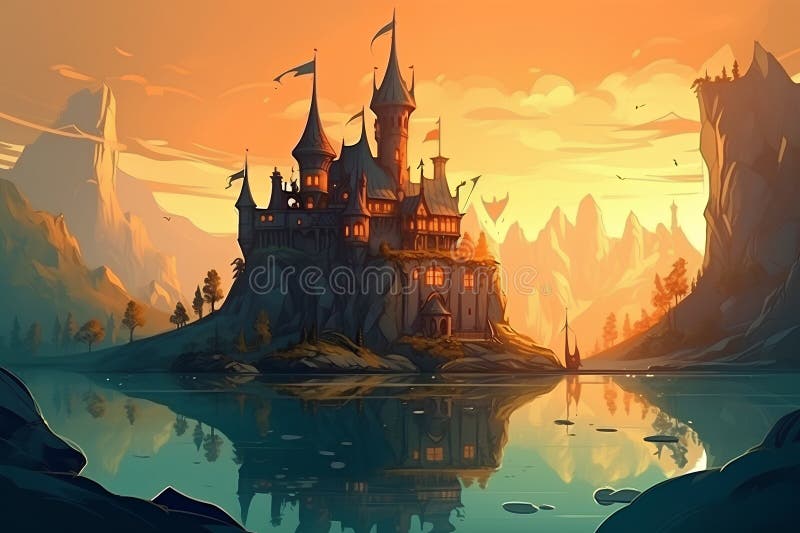 Fantasy Castle in the Form of a Heart. Vector Illustration Stock ...