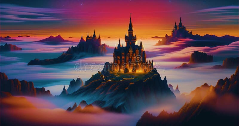 Fantasy Castle Magic Light Landscape Mystical Scenery in a Fantasy Land ...