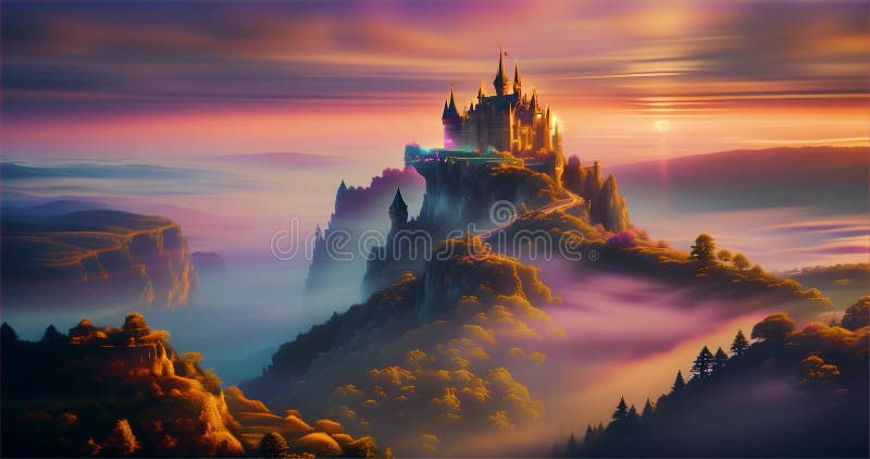 Fantasy Castle Magic Light Landscape Mystical Scenery in a Fantasy Land ...