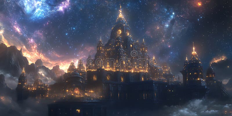 Fantasy Castle Night Sky Wallpaper Stock Illustration - Illustration of ...