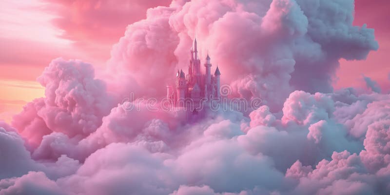 Fantasy Castle Pink Clouds Sunset Magical Atmosphere Dreamy Scenery ...