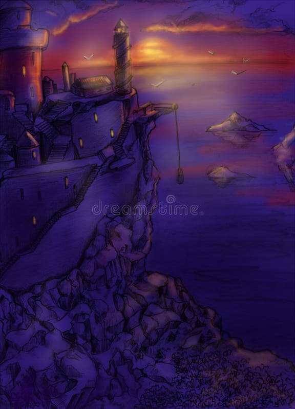 Fantasy castle - sketch stock illustration. Illustration of fortress ...