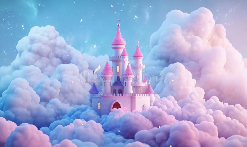 Fantasy Castle Surrounded by Fluffy Clouds, Pastel Colors, Dreamy ...