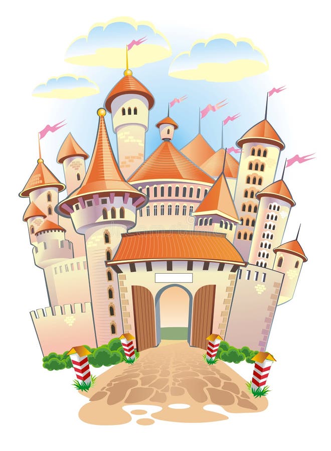 Fantasy Castle with Towers and Flags Stock Vector - Illustration of ...