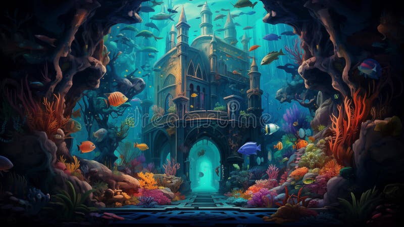 Fantasy Castle Under the Sea Stock Photo - Image of undersea, landscape ...