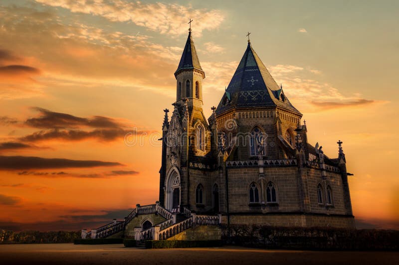 Fantasy Castle View in the Sunset Light Stock Photo - Image of fantasy ...