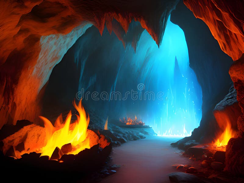 Fantasy Cave with Fire Inside, Ai Generated Stock Illustration ...