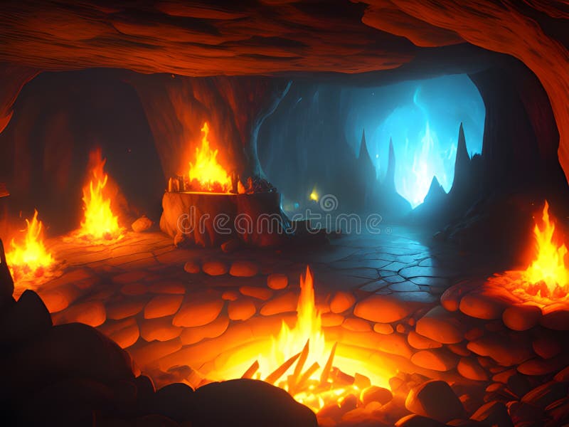 Fantasy Cave with Fire Inside, Ai Generated Stock Illustration ...