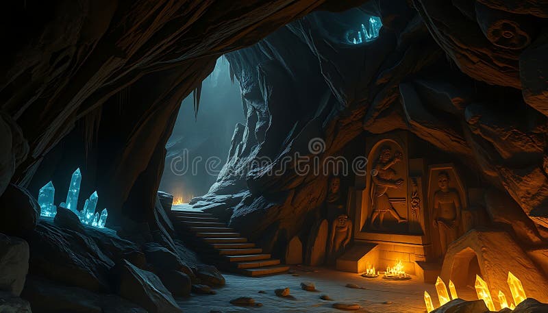 Fantasy Cave Interior with Glowing Light Generative AI Stock ...