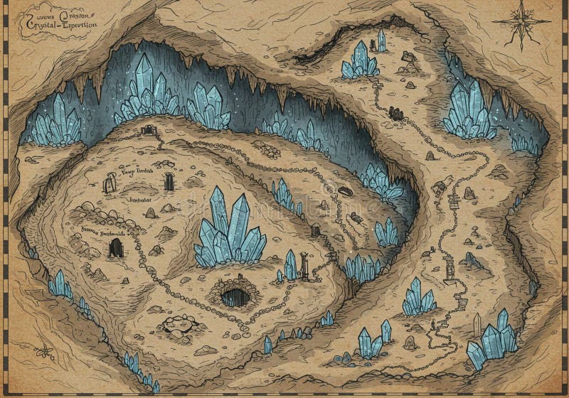 Fantasy Cave Map Featuring an Underground Labyrinth with Pathways ...