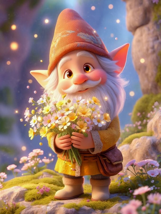 Fantasy Character Holding Flowers in Magical Grove Stock Image - Image ...