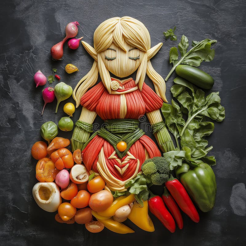 Fantasy Character Made from Vegetables and Pasta in Vibrant Colors ...