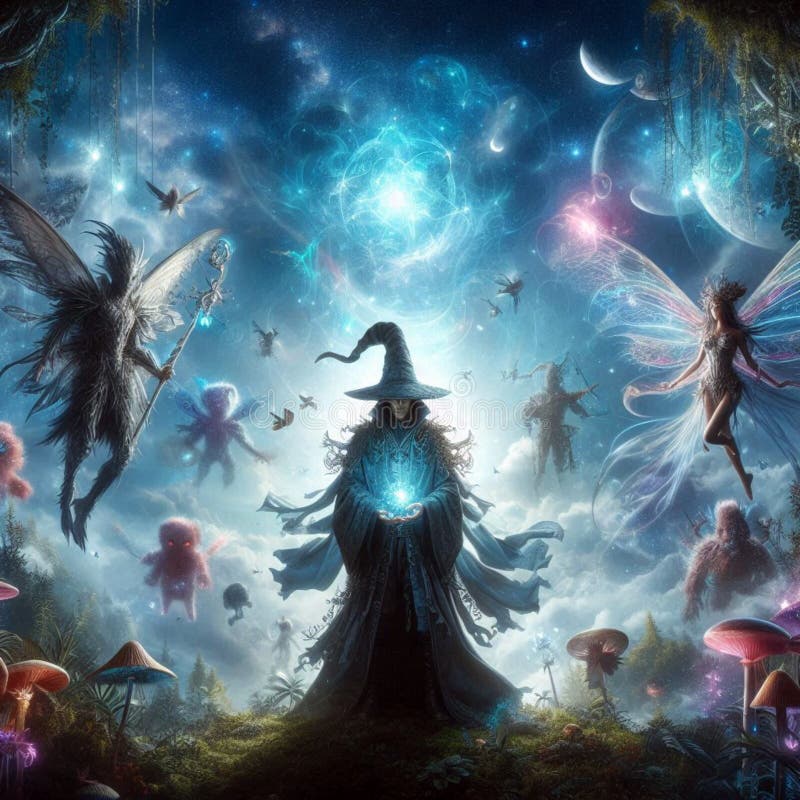 A Fantasy Character Such As a Wizard or Fairy, Surrounded by a Magical ...