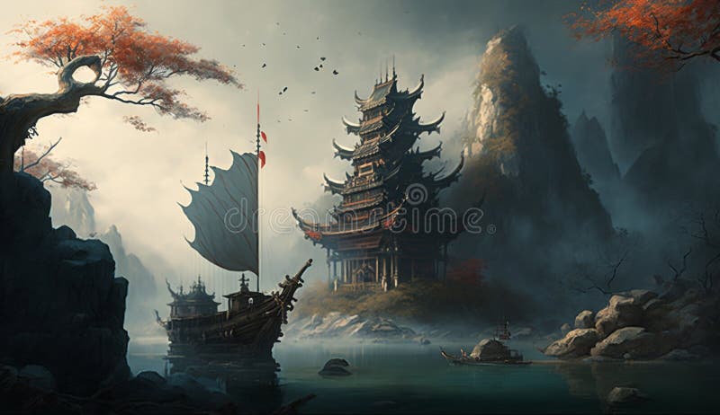 Fantasy Chinese Template Art Background Stock Illustration ...
