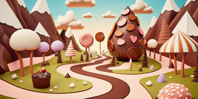 Fantasy Chocolate Land, Generated Ai Illustration Stock Image - Image ...