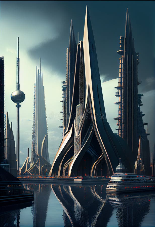 Fantasy City of the Future. AI Generated. Stock Illustration ...