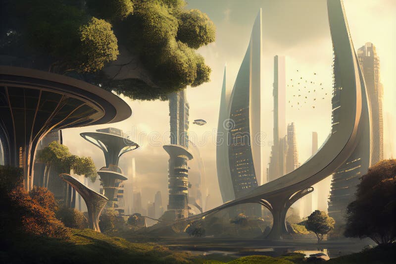 Fantasy City of the Future. AI Generated. Stock Illustration ...