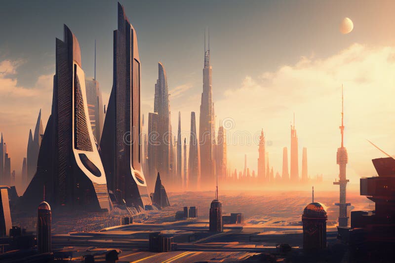 Fantasy City of the Future. AI Generated. Stock Illustration ...